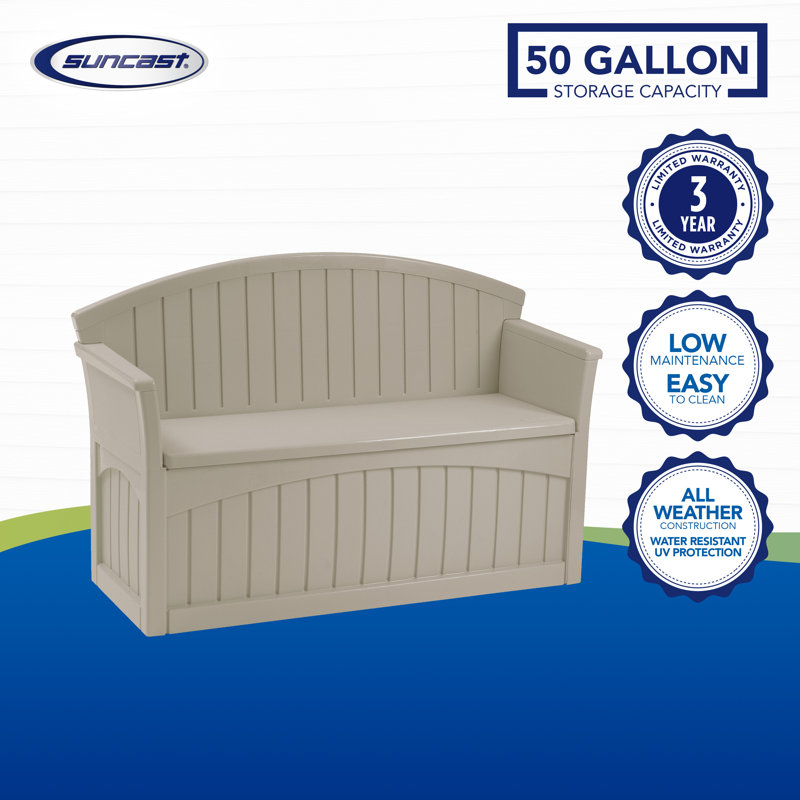 Suncast 50 Gallon Patio Storage Bench Light Taupe Reviews Wayfair